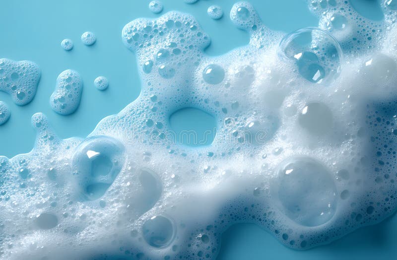 White Soap Suds and Bubbles on Light Blue Background Perfect for ...