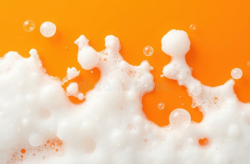 White Soap Suds and Bubbles on Orange Background 6-1-2025 Stock ...