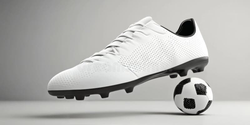 White Soccer Boot Striking a Ball on a Vibrant Turquoise Background ...