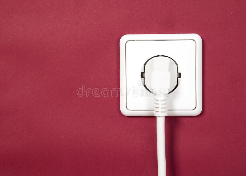 White Socket Wall Plug on Red Background Stock Image - Image of indoors ...
