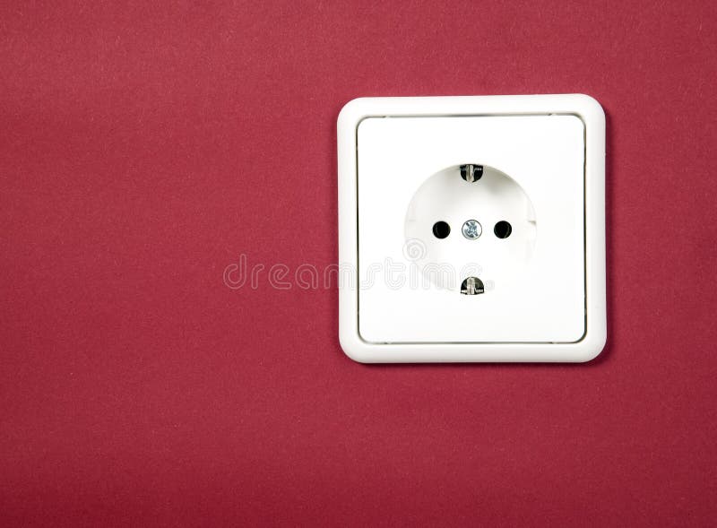White Socket Wall Plug on Red Background Stock Image - Image of indoors ...