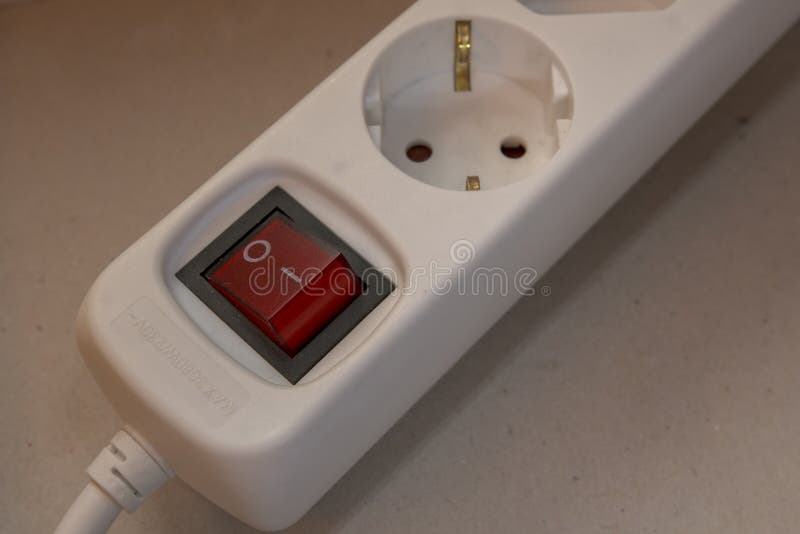 White Socket Strip with Red Button Stock Image - Image of lowering ...