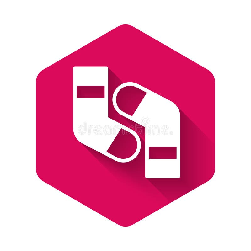 White Socks Icon Isolated with Long Shadow Background. Pink Hexagon ...