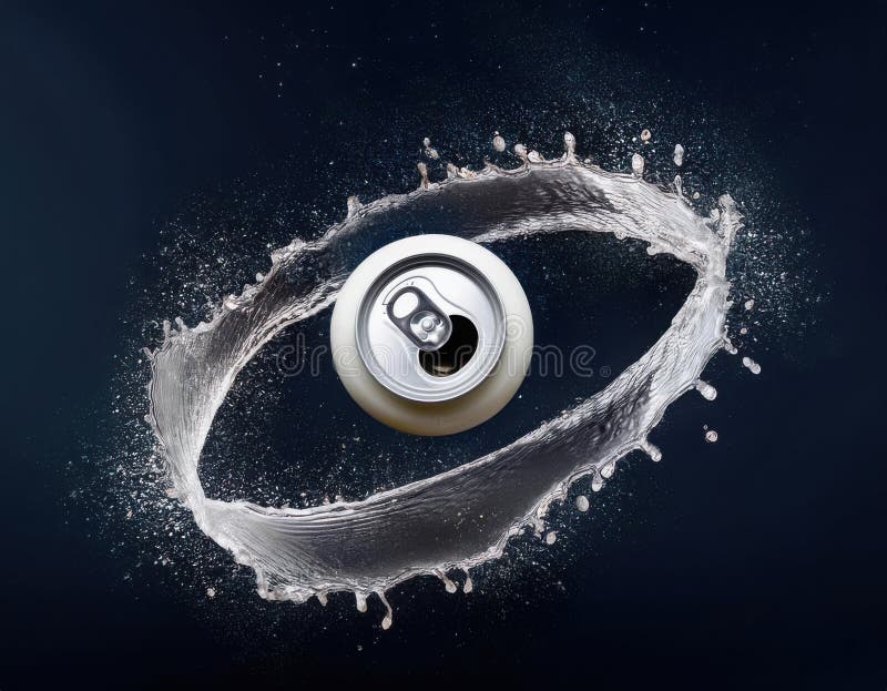 White Soda Can Floating Horizontally Circular Splash Stock Photos ...