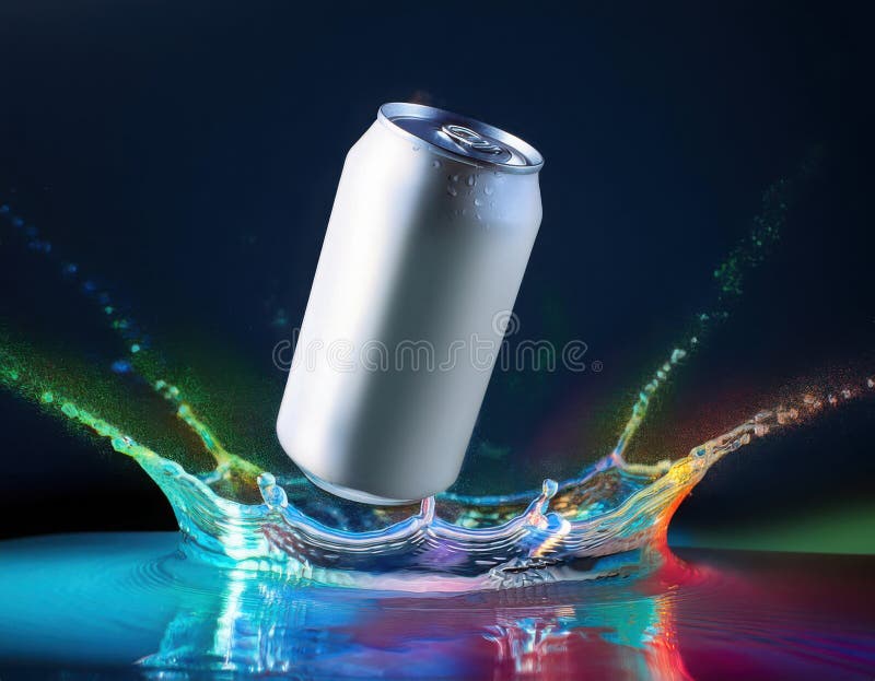 White Soda Can in Midair with Colorful Prism Light on Splash Stock ...