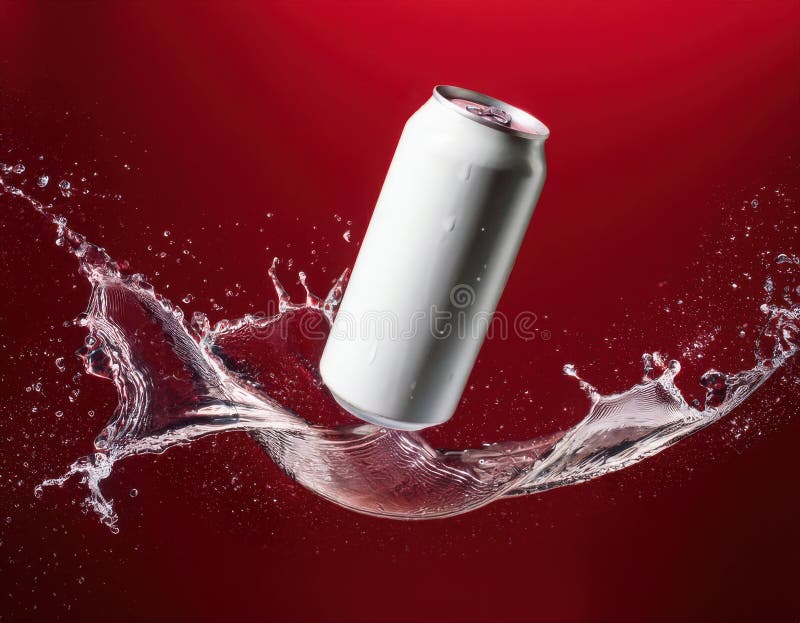 Levitating Soda Can with Water Splash and Crimson Red Glow Stock ...