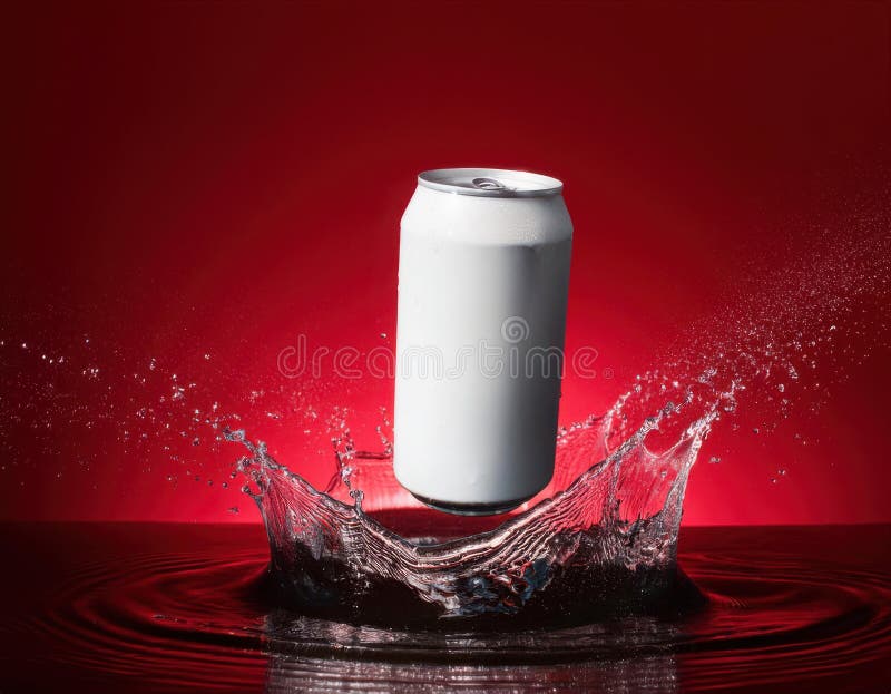 Floating Soda Can and Water Splash Under a Crimson Red Sky Stock ...