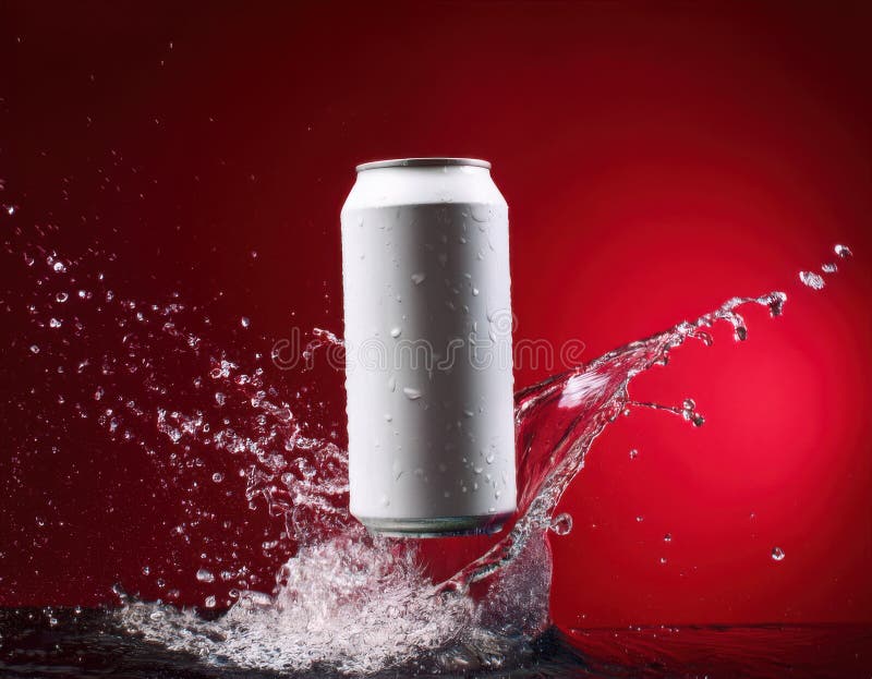 Levitating Soda Can with Water Splash and Rich Crimson Red Background ...