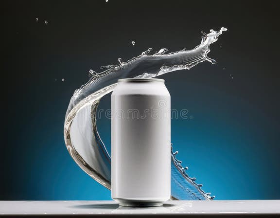 Smoothly Curved Splash Enhancing a Spinning White Soda Can Stock ...