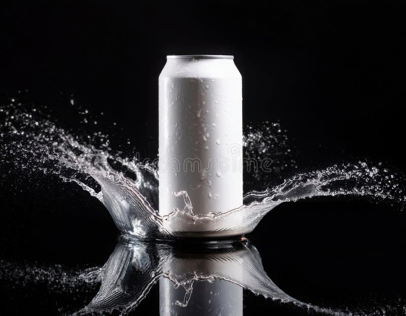 The Art of Reflection in a White Soda Can and Water Scene Stock ...