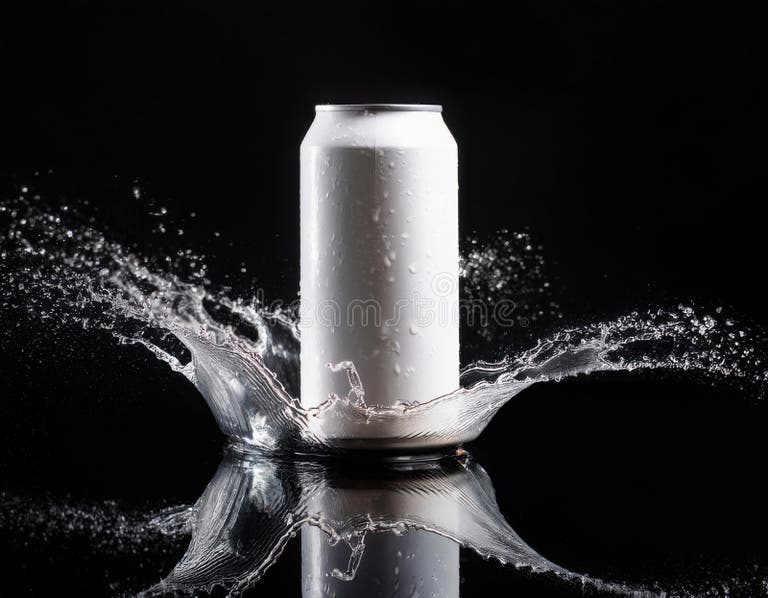 The Art of Reflection in a White Soda Can and Water Scene Stock ...