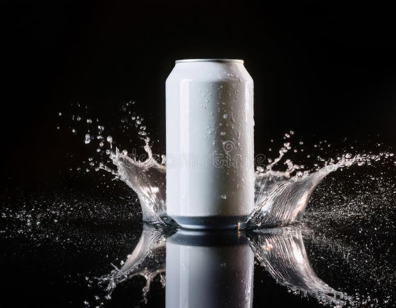 A Perfectly Balanced Reflection of a White Soda Can and Splash Stock ...