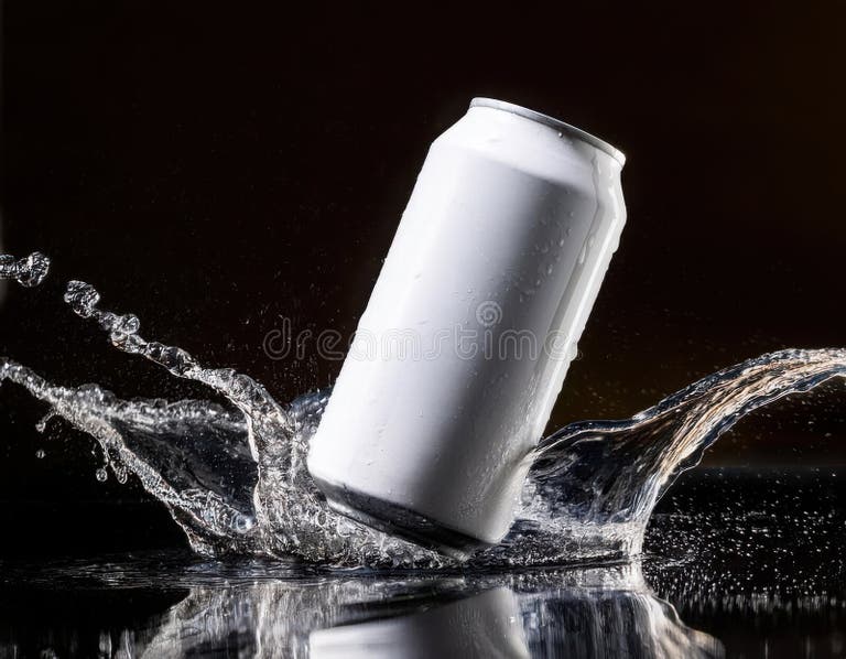 Elegance in Motion As a White Soda Can Reflects a Water Burst Stock ...