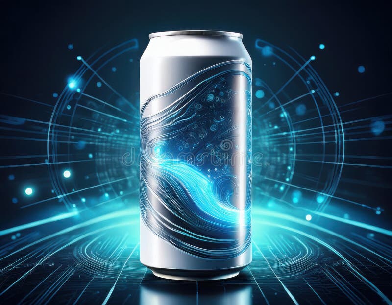 A White Soda Can Surrounded by a Sci-Fi Holographic Effect and Water ...