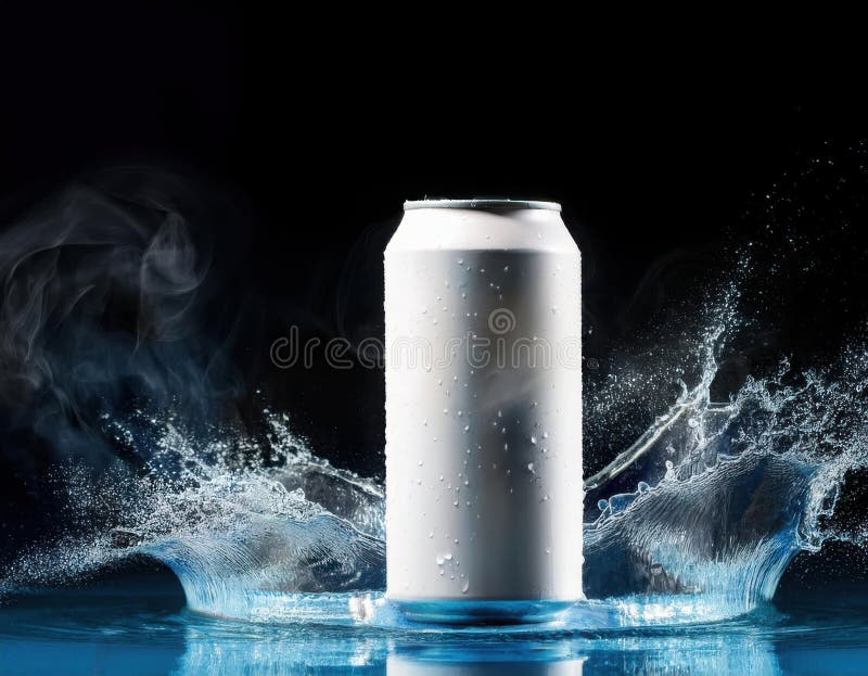 White Soda Can with Smoky Mist Blending into the Water Splash Stock ...
