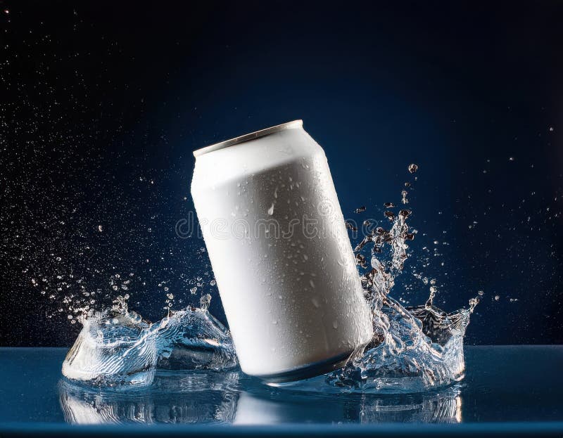 White Soda Can Struck by Two Colliding Water Splashes Stock ...