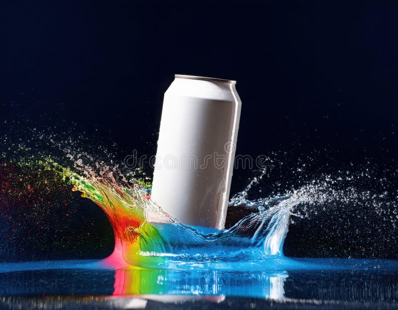 White Soda Can Surrounded by a Splash of Colors from Rainbow Refraction ...