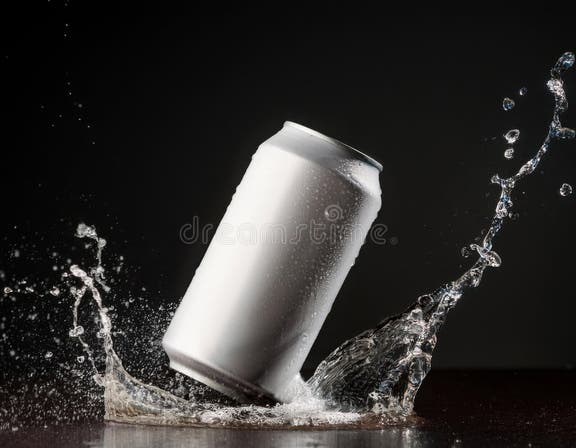 White Soda Can Tilted at an Angle Hit by a Powerful Splash Stock ...