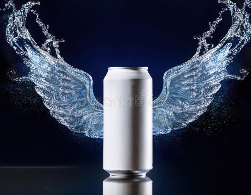 White Soda Can with Water Wings Creating a Majestic Effect Stock ...