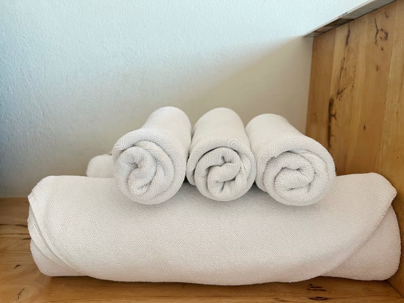 White Soft Cotton Towels in Hotel Bathroom Stock Image - Image of ...