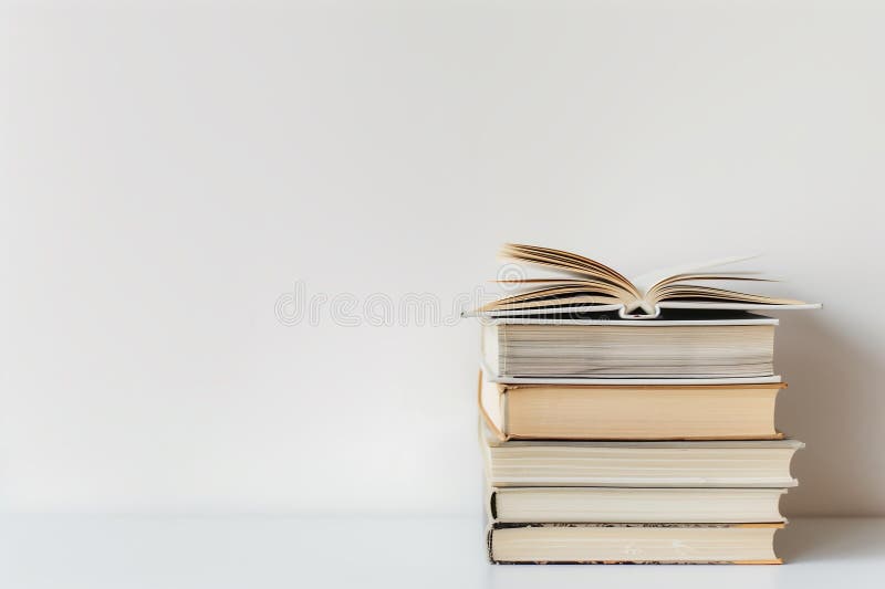 White Solid Background, Several Books Stacked Together. Stack of Books Against White Wall ...