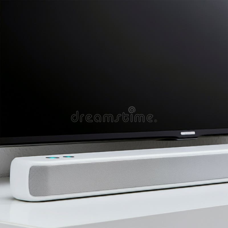 White Soundbar with a Sleek Design Lies on a Glossy White Surface in ...