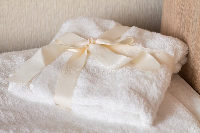 White spa towels with bow stock image. Image of healthcare - 86252921