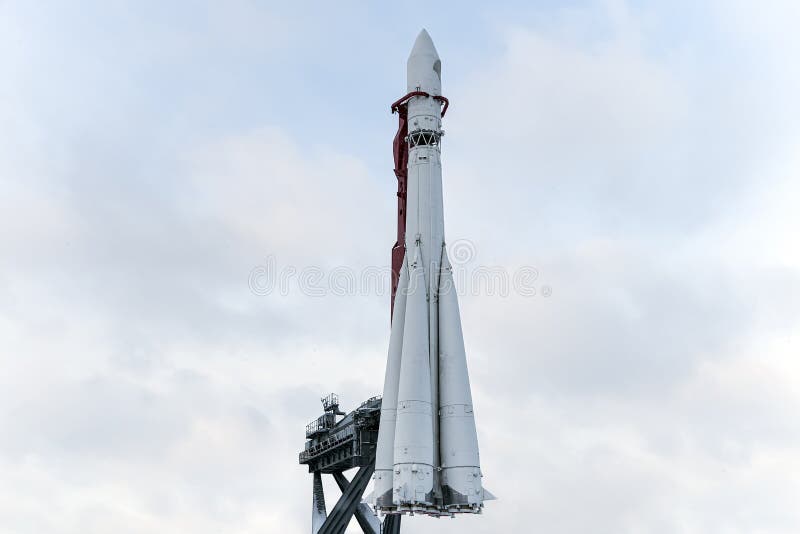 White Space Rocket at the Launch. a Rocket on the Background of a Blue ...