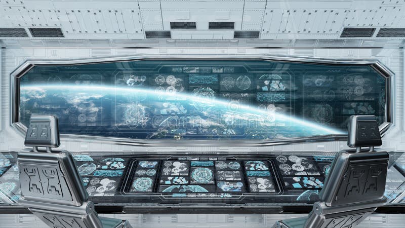 White Spaceship Interior with Control Panel Digital Screens 3D ...
