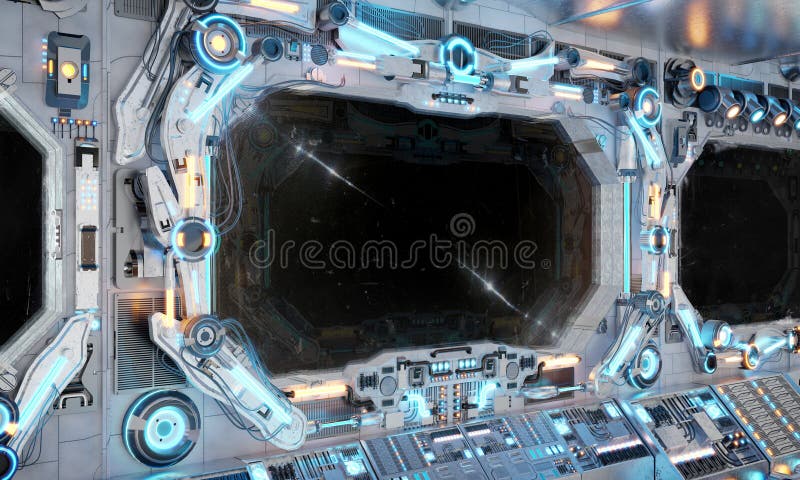 White Spaceship Interior with Isolated Window. Futuristic Spacecraft ...