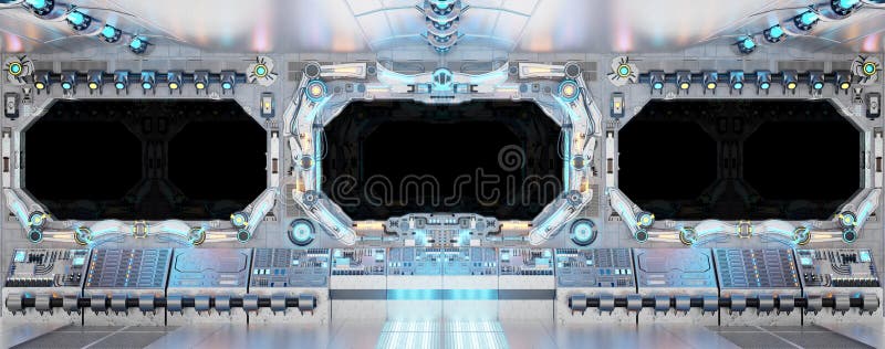 White Spaceship Interior with Isolated Window. Futuristic Spacecraft ...