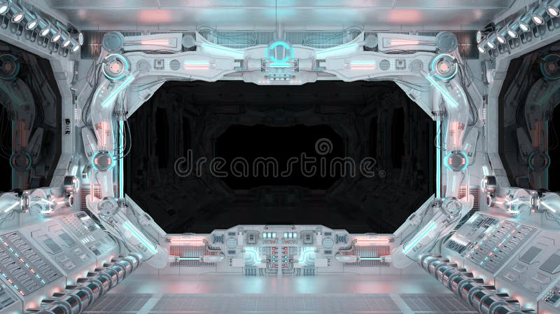 White Spaceship Interior with Isolated Window. Futuristic Spacecraft ...
