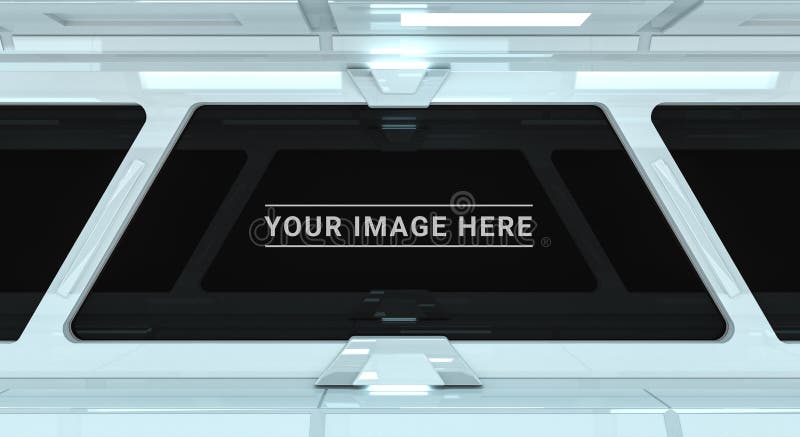 White Spaceship Interior with Large Window View 3D Rendering Stock ...