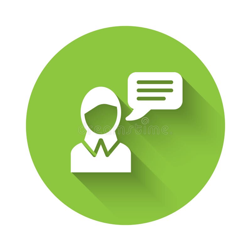 White Speech Bubble Chat Icon Isolated with Long Shadow. Message Icon ...