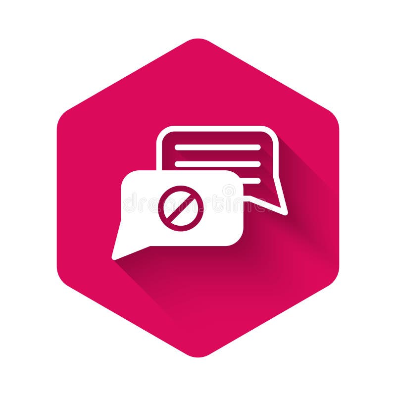 White Speech Bubble Chat Icon Isolated with Long Shadow. Message Icon ...