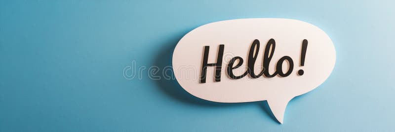 White Speech Bubble Saying Hello on Blue Background Stock Illustration ...