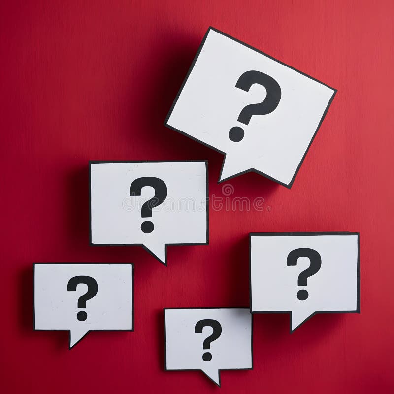 White Speech Bubbles with Black Question Marks on Bold Red Background ...