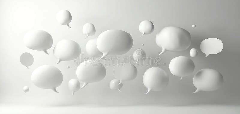 White Speech Bubbles Floating in Neutral Background Symbolize Digital Communication. Modern ...