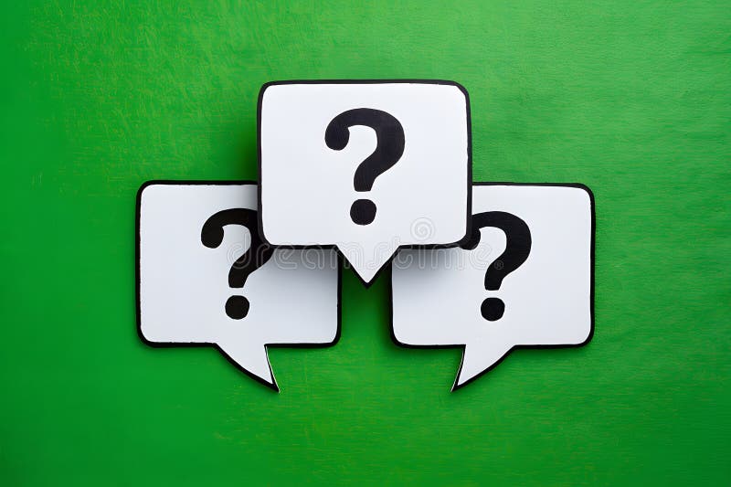 White Speech Bubbles with Question Marks on Green Background Stock ...