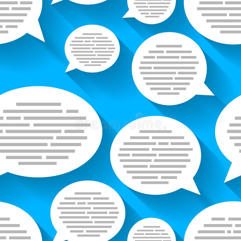 White Speech Bubbles with Text on Blue Background, Seamless Pattern ...