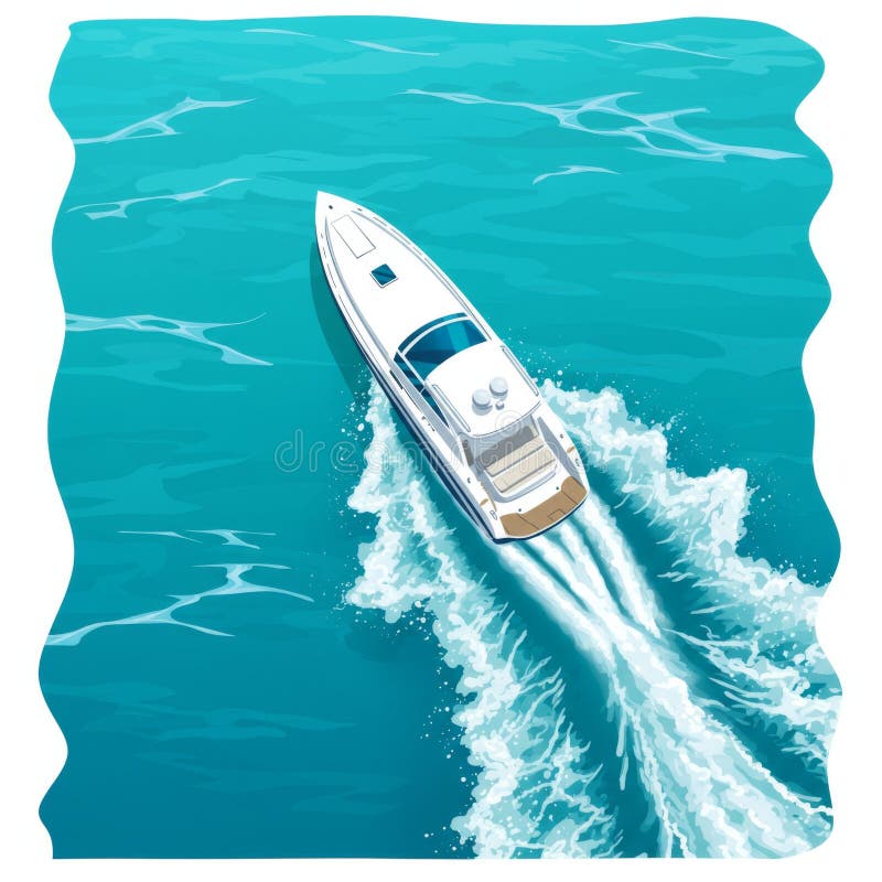White Speedboat on Teal Ocean Water Stock Illustration - Illustration ...