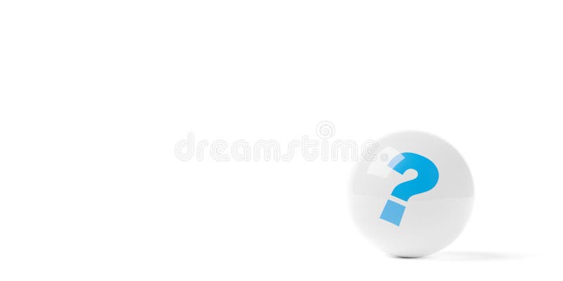 White Sphere or Ball with Blue Question Mark Over White Background ...