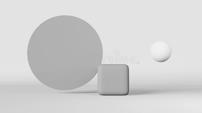 White Sphere Cilynder Gray Cube Zero Gravity Abstract Monochrome Shapes ...