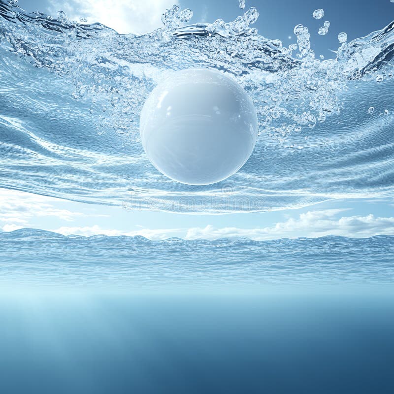 White Sphere Floating in Blue Water Stock Illustration - Illustration ...
