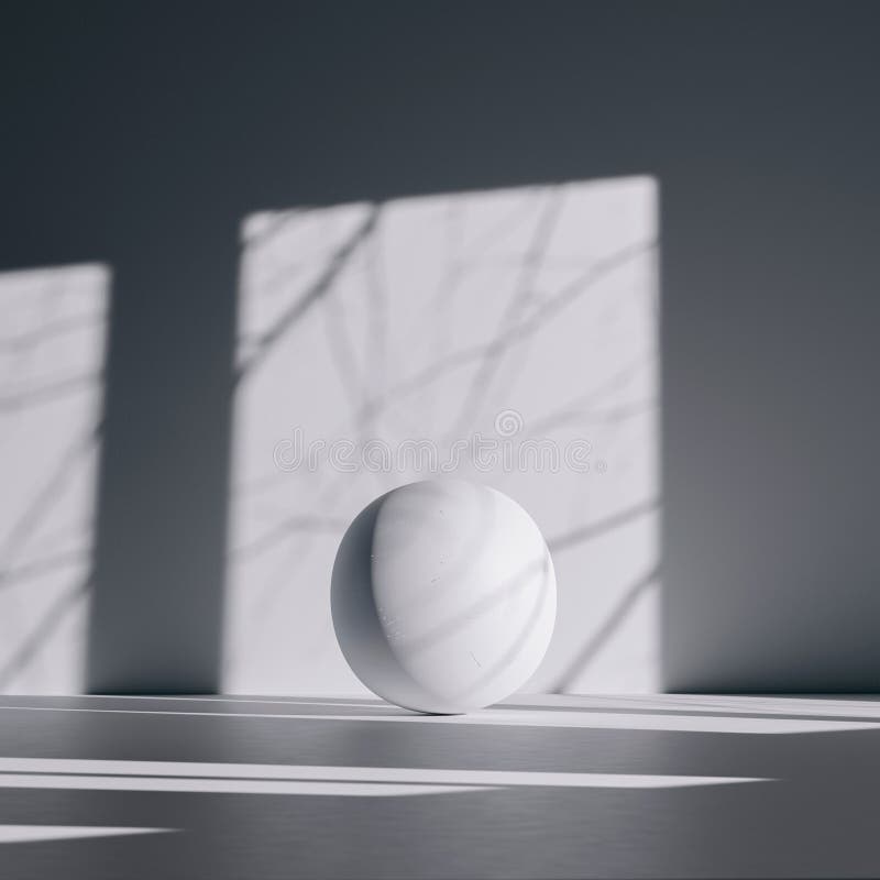 White Sphere Object Flying in the Middle of an Abstract White Interior ...