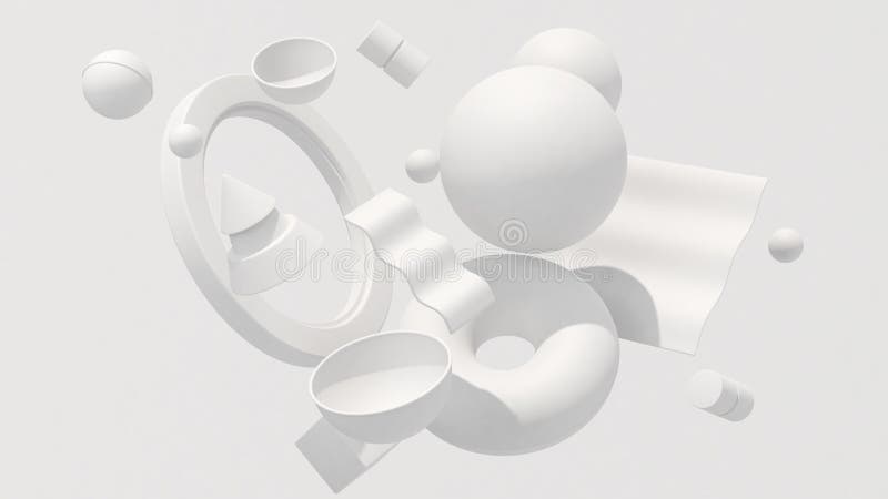 White Sphere, Ring, Cylinder Flying, Hard Light. Abstract Animation, 3d ...