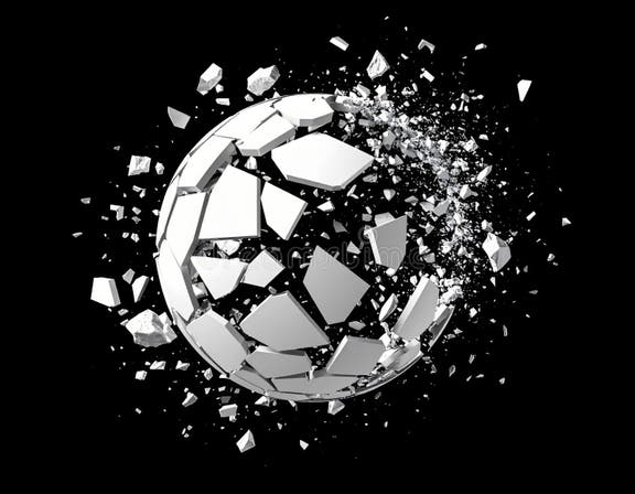 White Sphere Shattering into Fragments on Black Background Stock ...