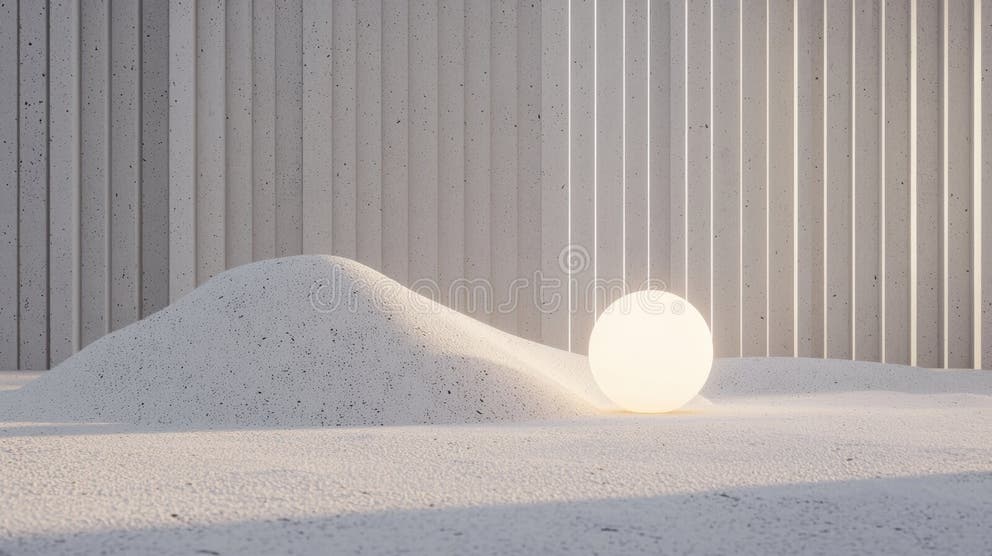 A White Sphere Sits on a Mound of White Sand, with a Light Source ...