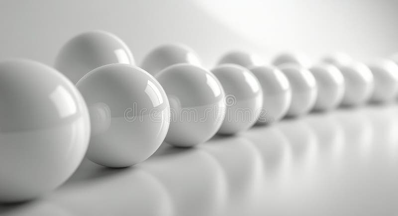 White Spheres Aligned on a Shiny Surface, Highlighting Simplicity and ...
