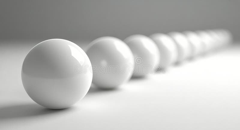 White Spheres Aligned on a Shiny Surface, Highlighting Simplicity and ...